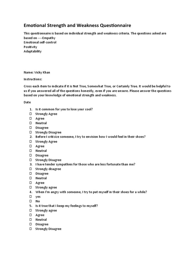 Emotional Strength Assessment Quiz | PDF