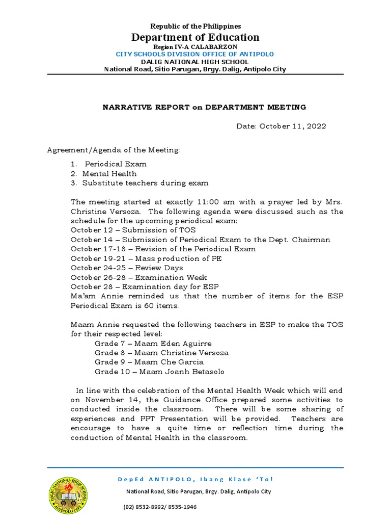ESP Department Meeting Narrative Report | PDF