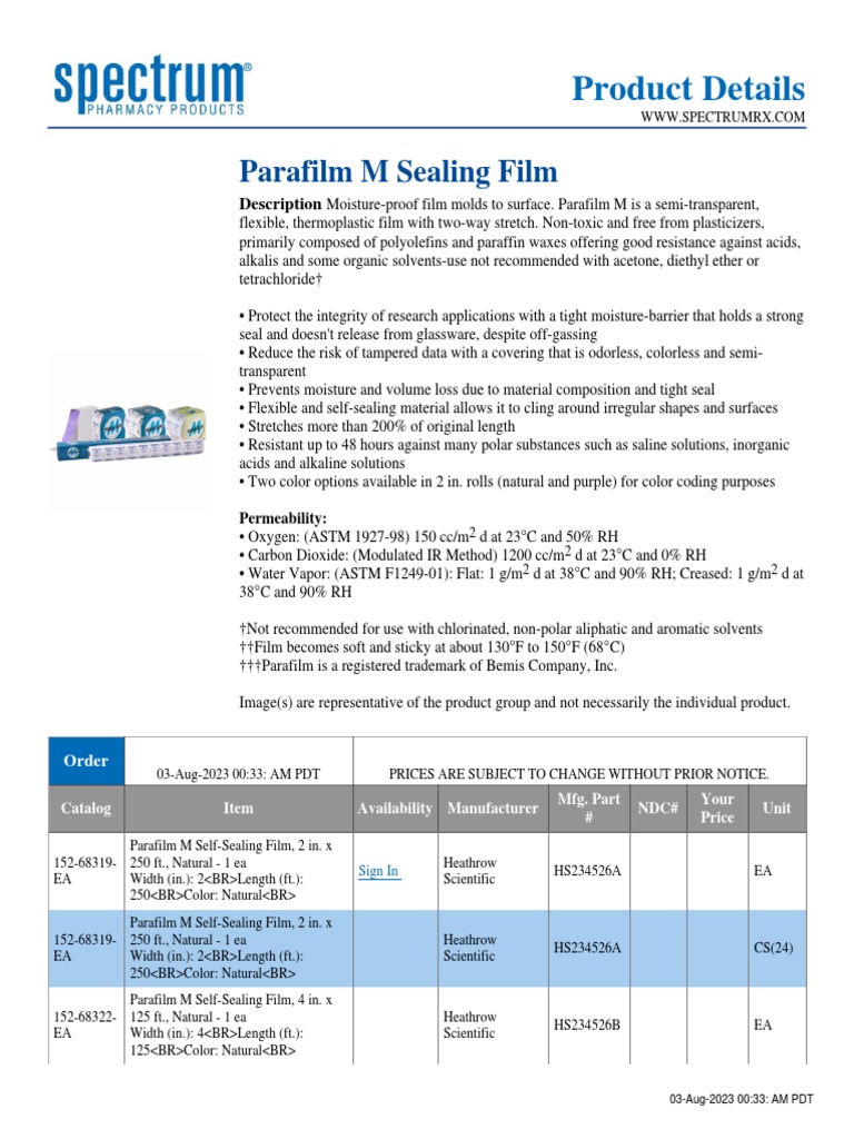 Parafilm M Sealing Film | PDF | Solvent | Chemical Substances