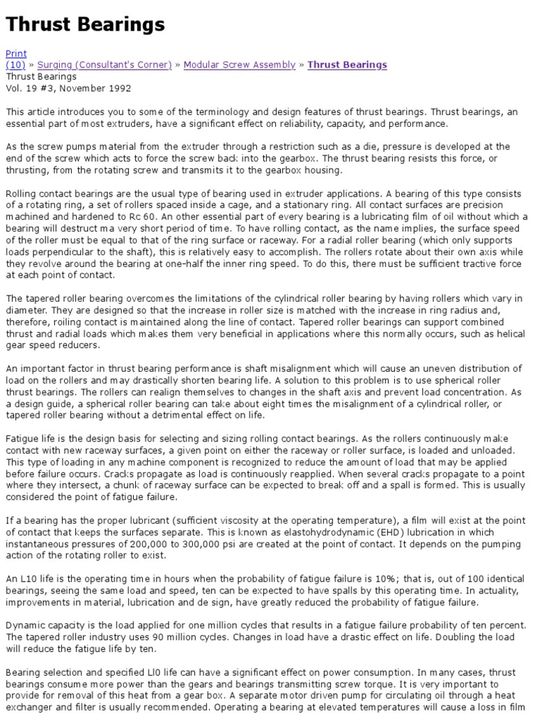 Vol19 03 08 Thrust Bearings SPE Extrusion Division 1 0 Wiki | PDF | Bearing (Mechanical ...