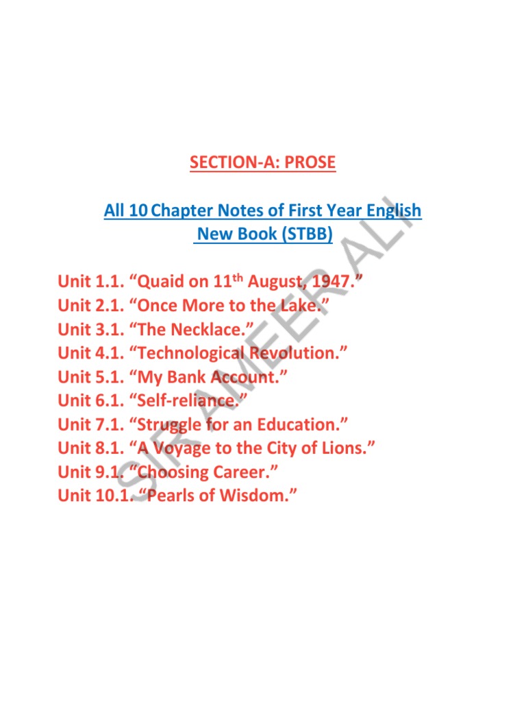 Complete Notes of English Class XI - Watermark | PDF