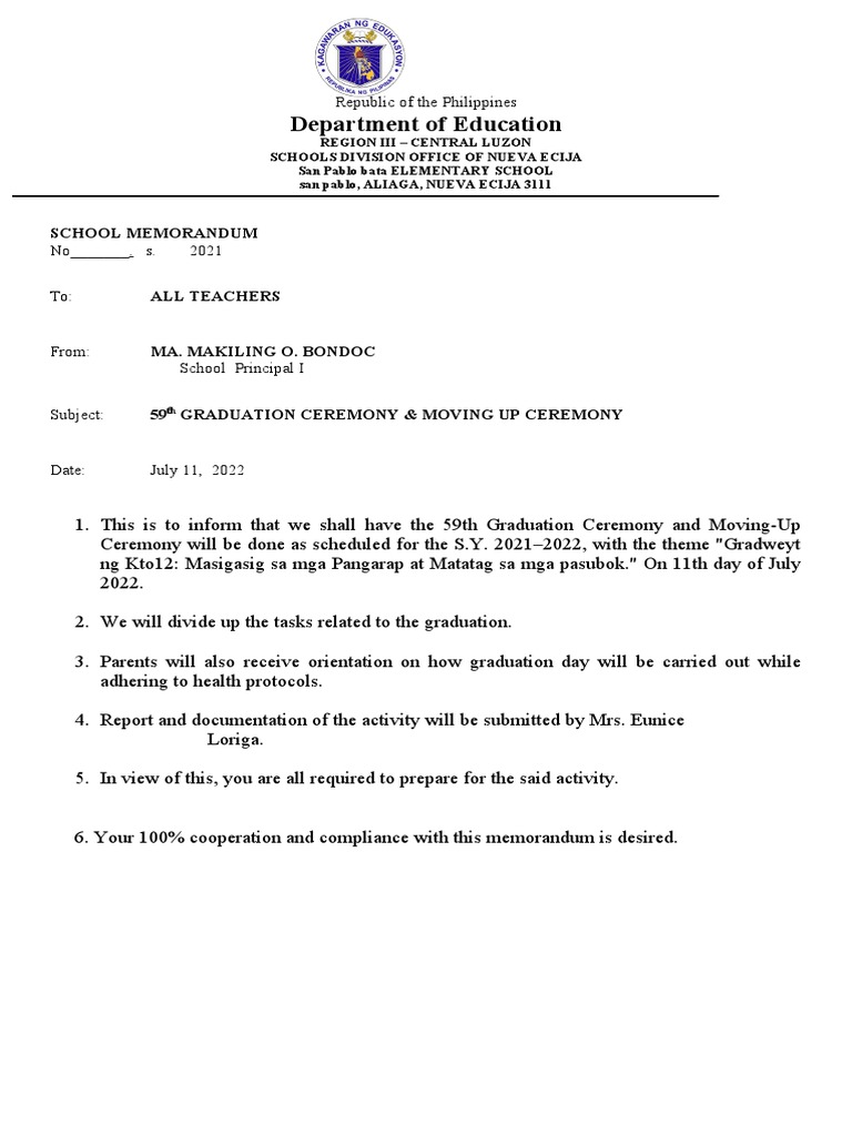 Graduation Moving Up Memo | PDF