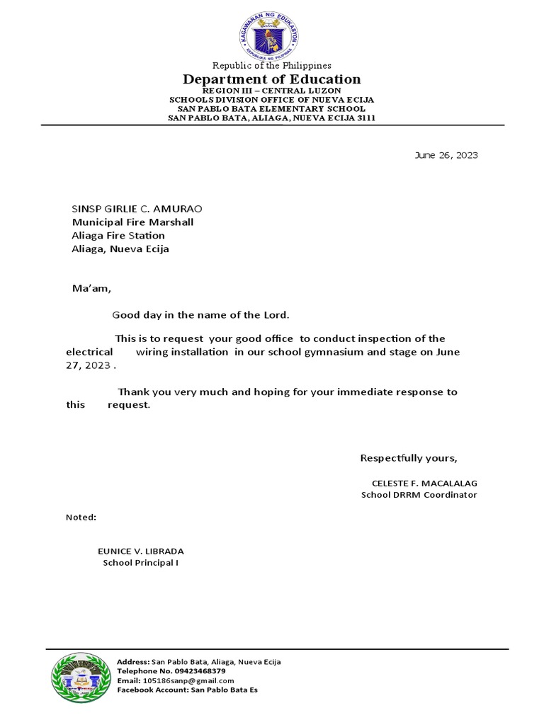 Request Letter For Fire Inspection | PDF