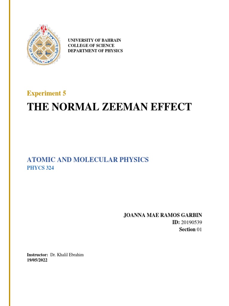 PHYCS 324 LAB REPORT Normal Zeeman Effect | PDF | Nuclear Magnetic Resonance | Spectroscopy