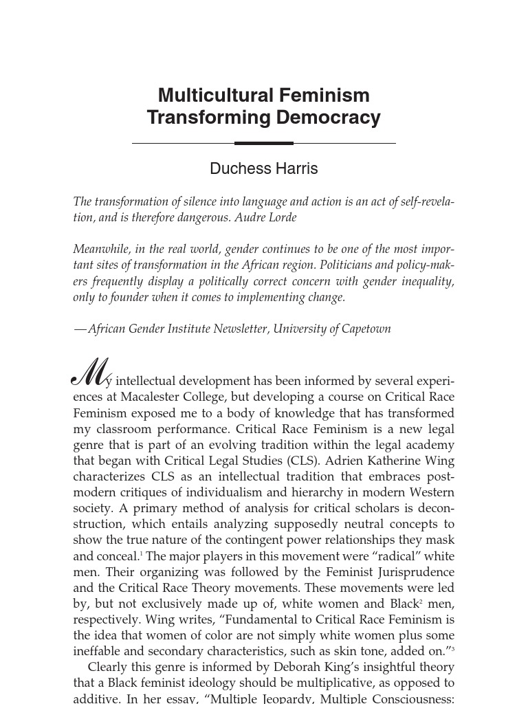 Multicultural Feminism Transforming Democracy | PDF | Feminism | Gender ...