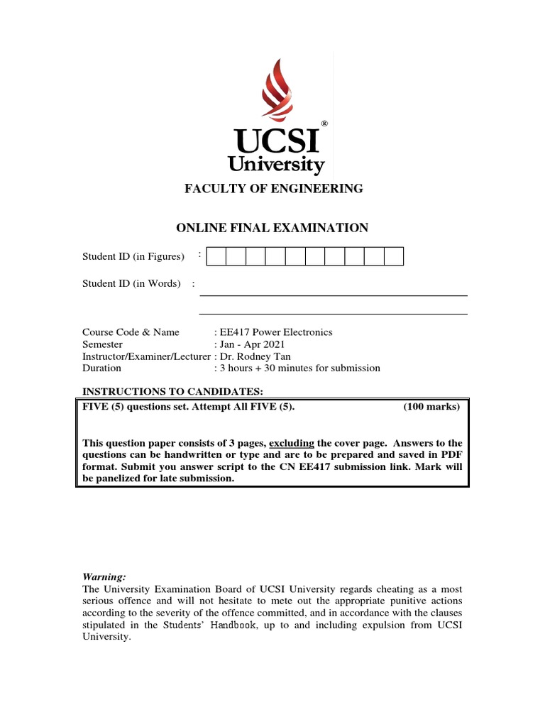EE417 Power Electronics Exam | PDF