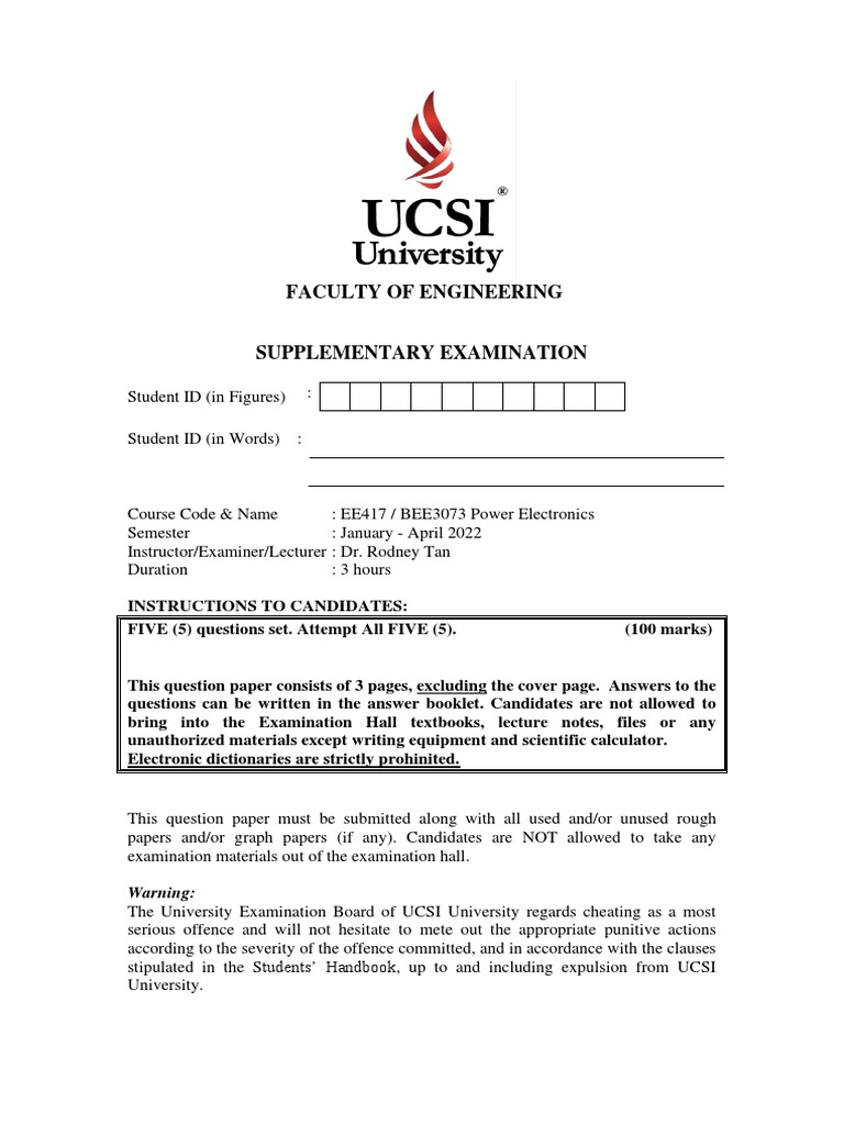 UCSI EE417 Supplementary Exam 2022 | PDF