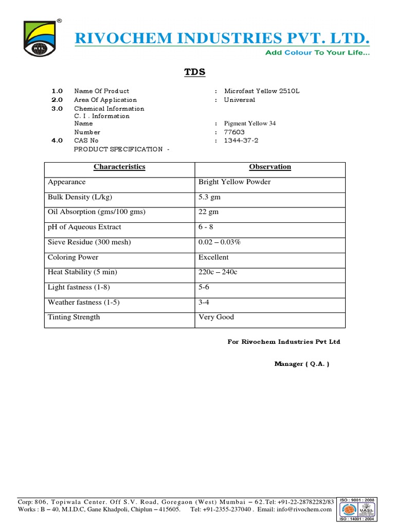 Yellow 2510 L (Lemon Chrome) TDS | PDF