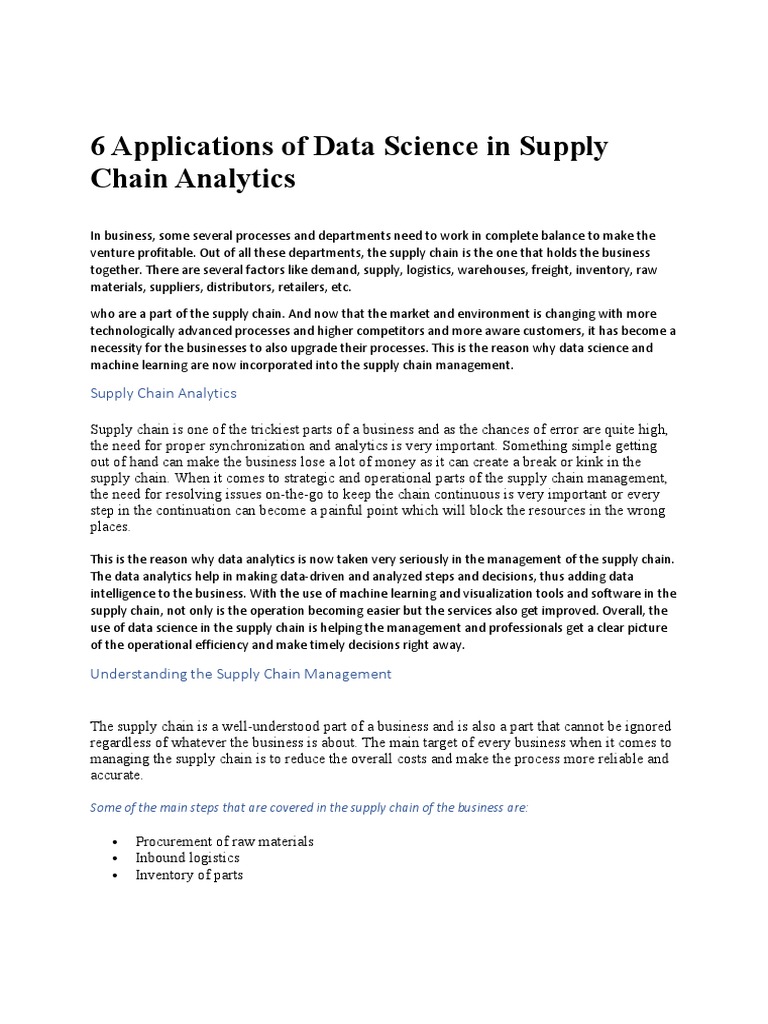 6 Applications of Data Science in Supply Chain Analytics | PDF ...
