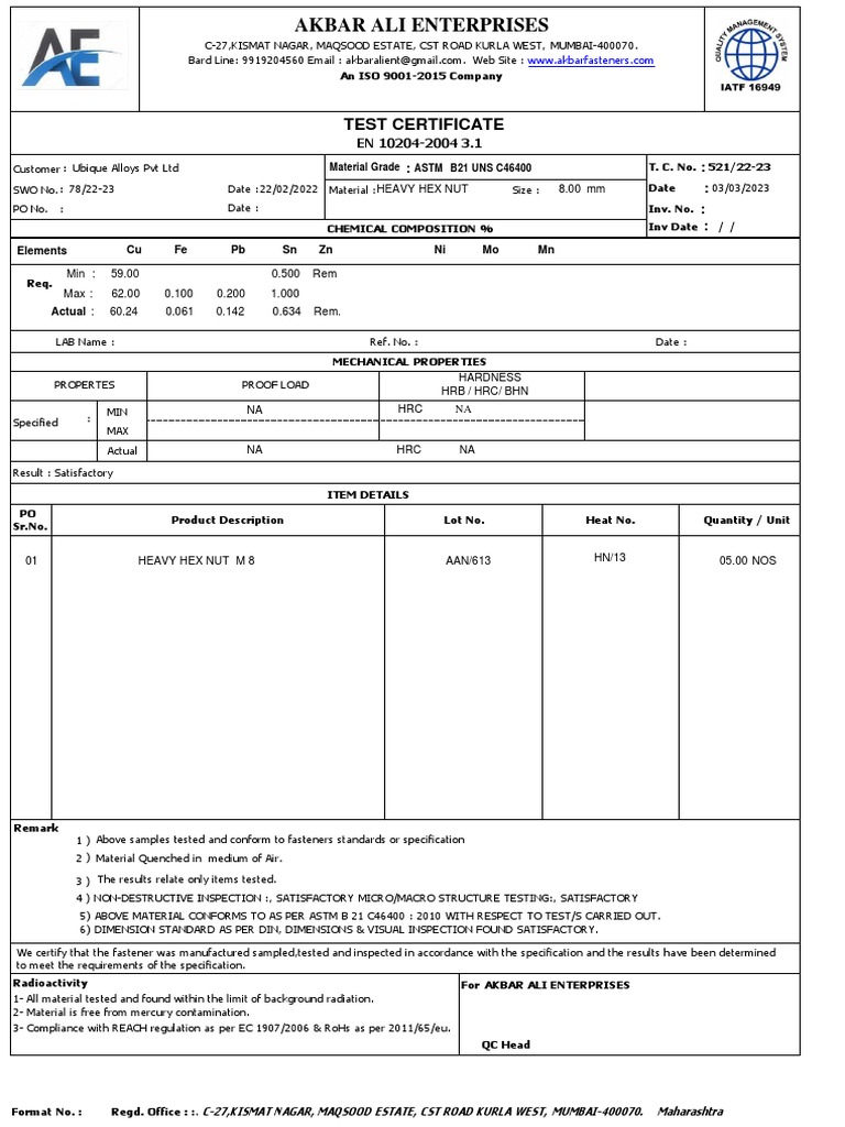 AKE MTC (521) UA Navel Brass c46400 HEX NUT | PDF