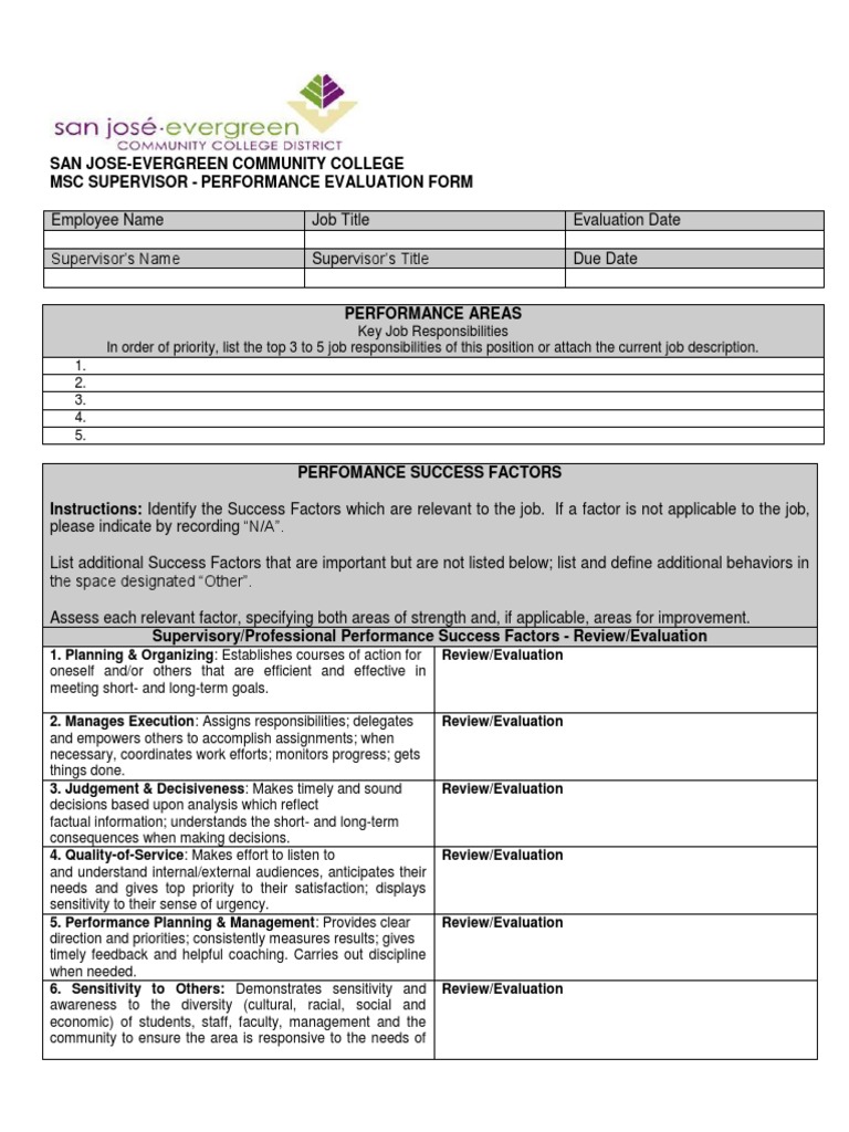 Supervisor Evaluation Form | PDF