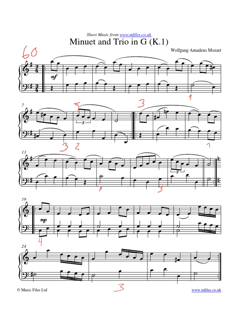 Mozart Minuet and Trio k1 | PDF