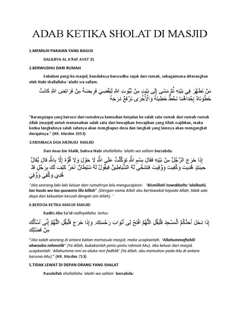 Adab Sholat di Masjid yang Perlu Diketahui | PDF