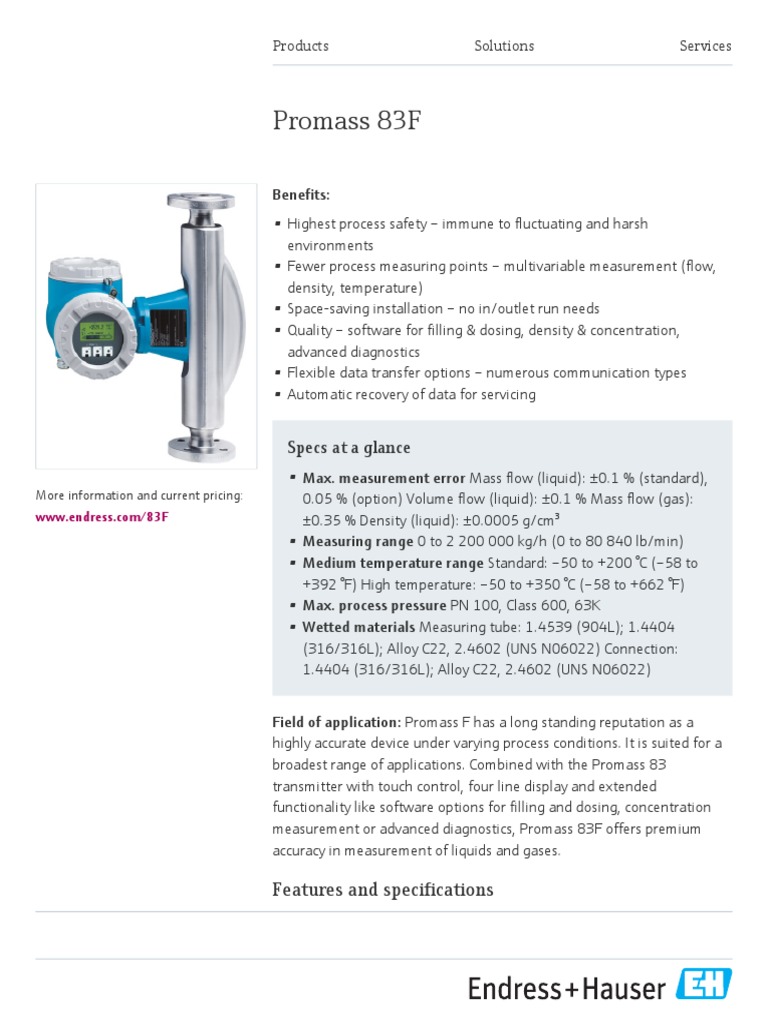 Promass 83F: Advanced Density Meter | PDF