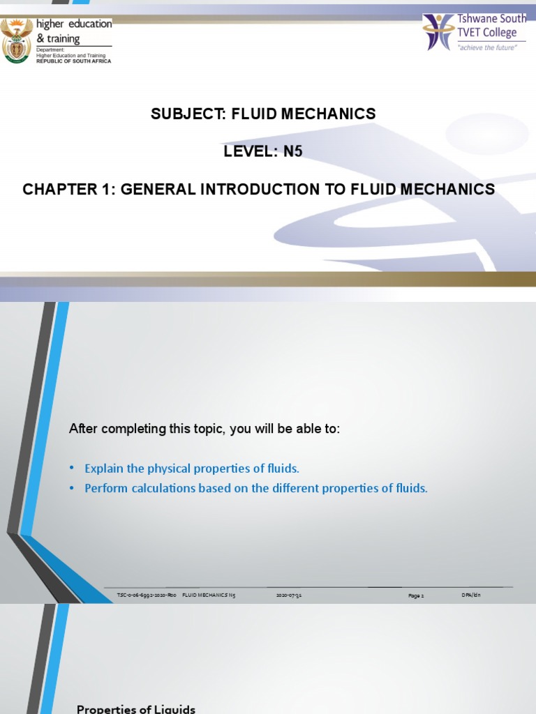 Fluid Mechanics n5 - General Introduction To Fluid Mechanics | Download Free PDF | Viscosity ...