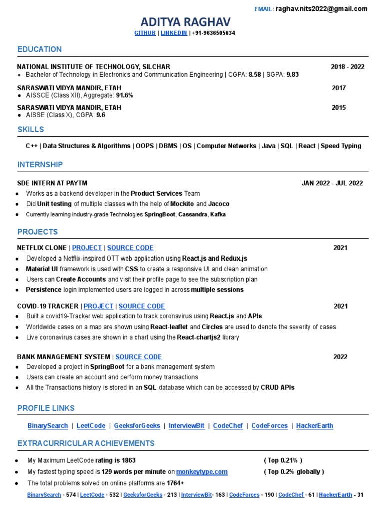 Aditya Raghav Resume | PDF