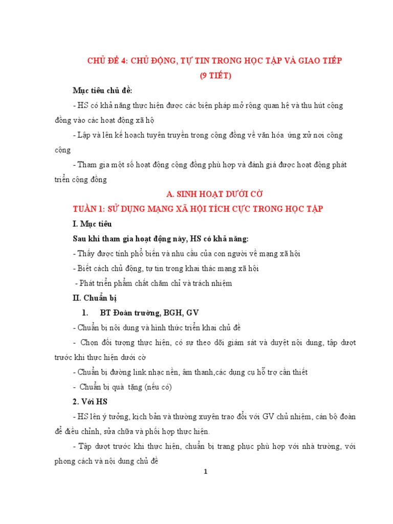 CHỦ ĐỀ 4 - CHỦ ĐỘNG, TỰ TIN | PDF