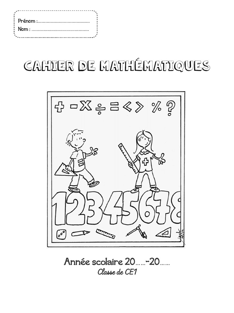 A4 Page de Garde Cahier de Maths Ce1 2 | PDF