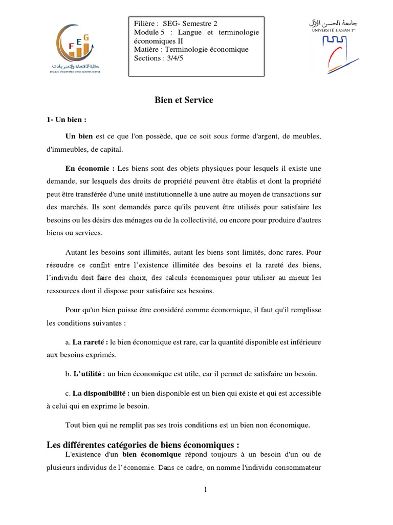 Biens et Services en Économie | PDF