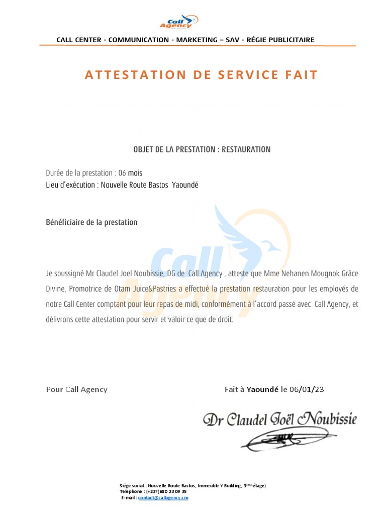 Attestion de Service Fait | PDF