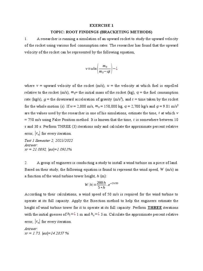 Exercise 1 Root Findings - Bracketing Methods | PDF Exercise 1 Root Findings - Bracketing Methods | PDF