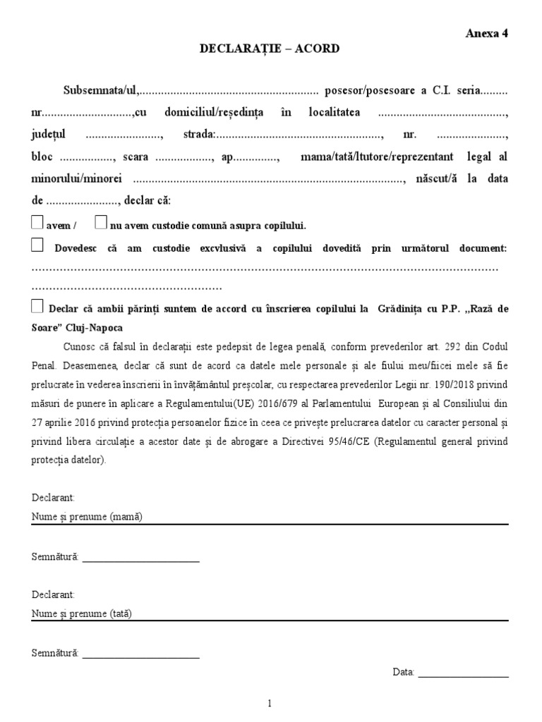 Anexa 4 Declaratie Acord | PDF Anexa 4 Declaratie Acord | PDF