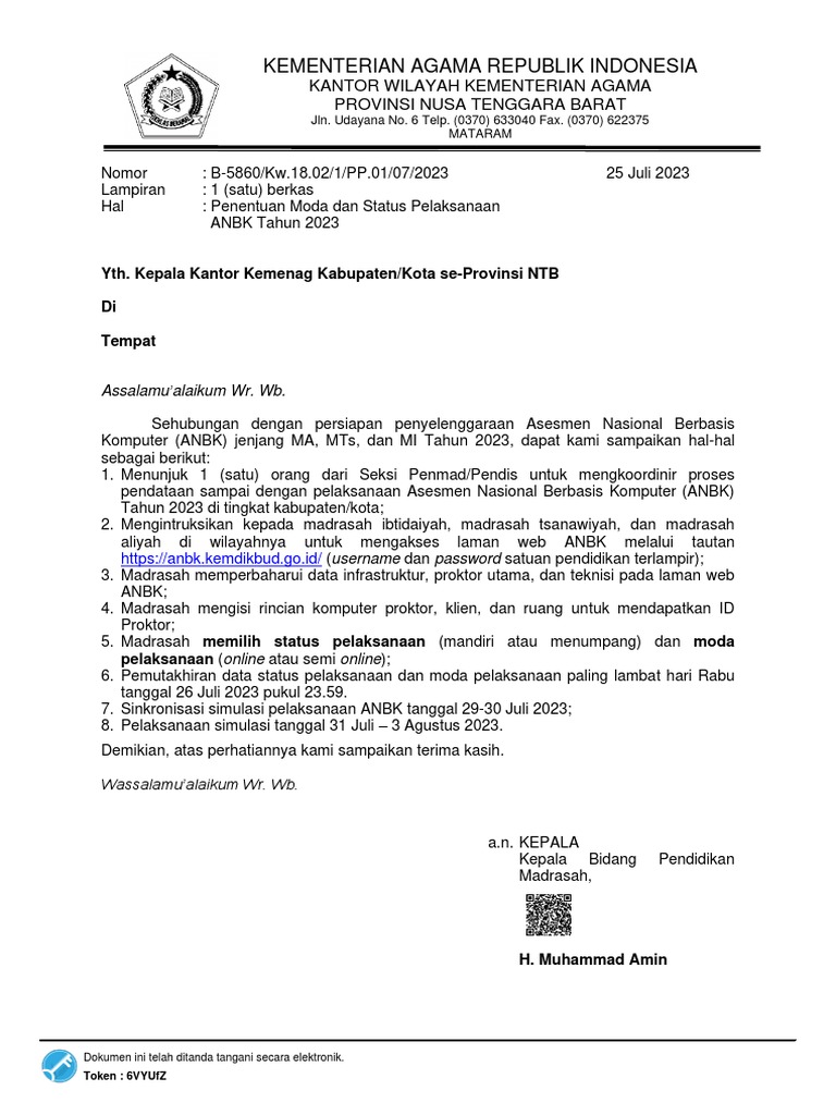 Penentuan Moda Dan Status Pelaksanaan ANBK 2023 | PDF