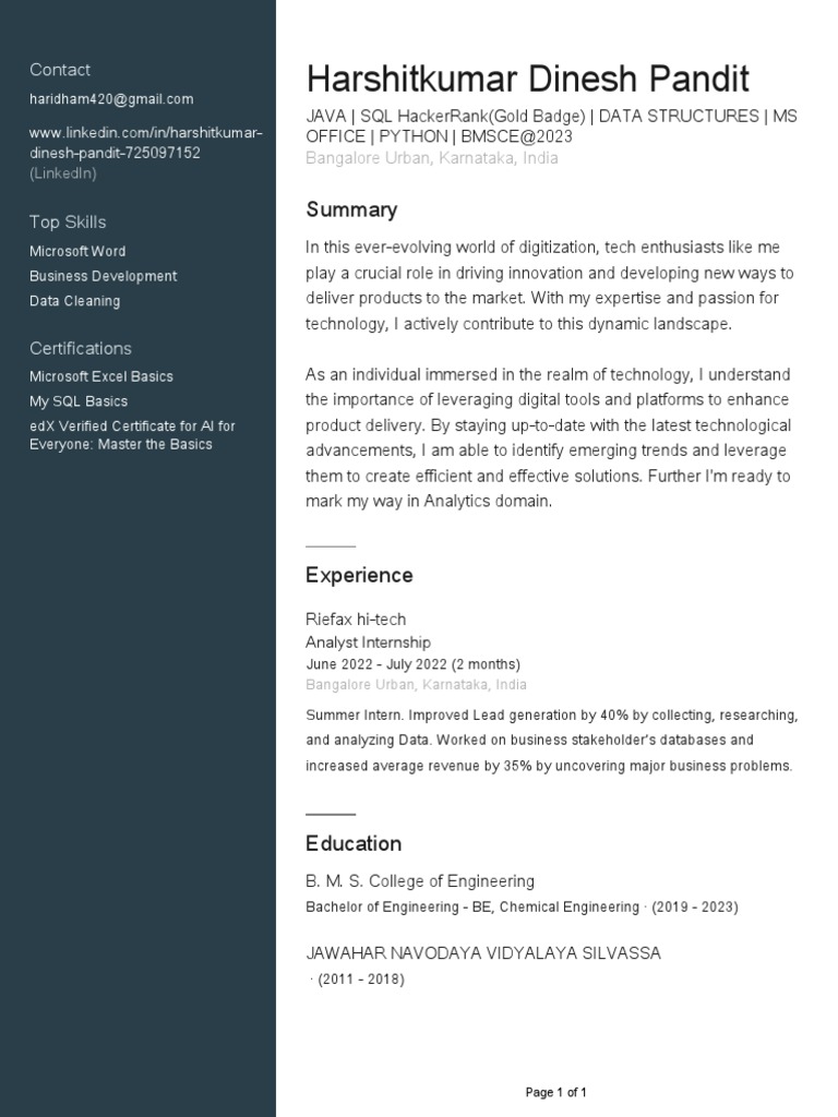 Linkedin Profile Pdf Linked In Information Technology