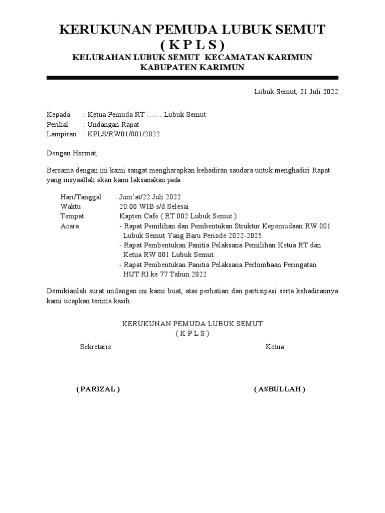 SURAT UNDANGAN RAPAT PEMUDA | PDF