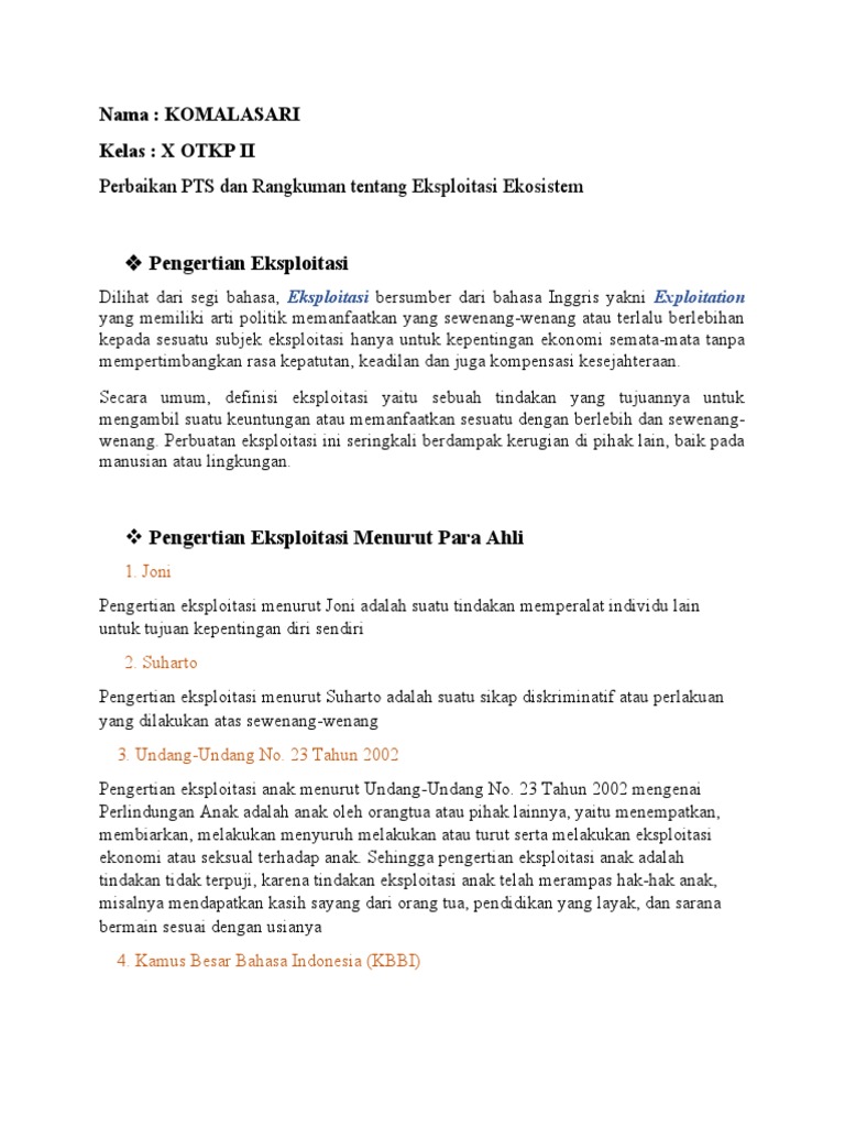 Eksploitasi Ekosistem KOMALA XOTKP2 | PDF | Sains & Matematika | Teknologi & Rekayasa