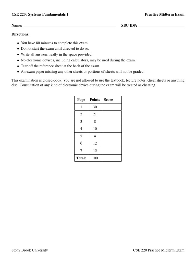 CSE 220 Practice Midterm Exam | PDF | Teaching Methods & Materials