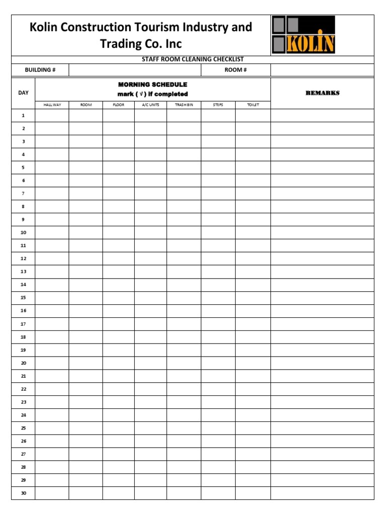 Staff Room Cleaning Schedule | PDF