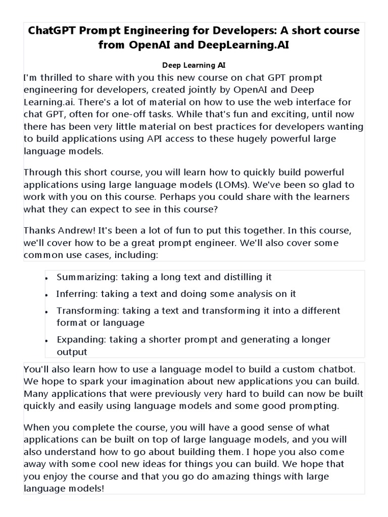 Chatgpt Prompt Engineering For Developers Pdf