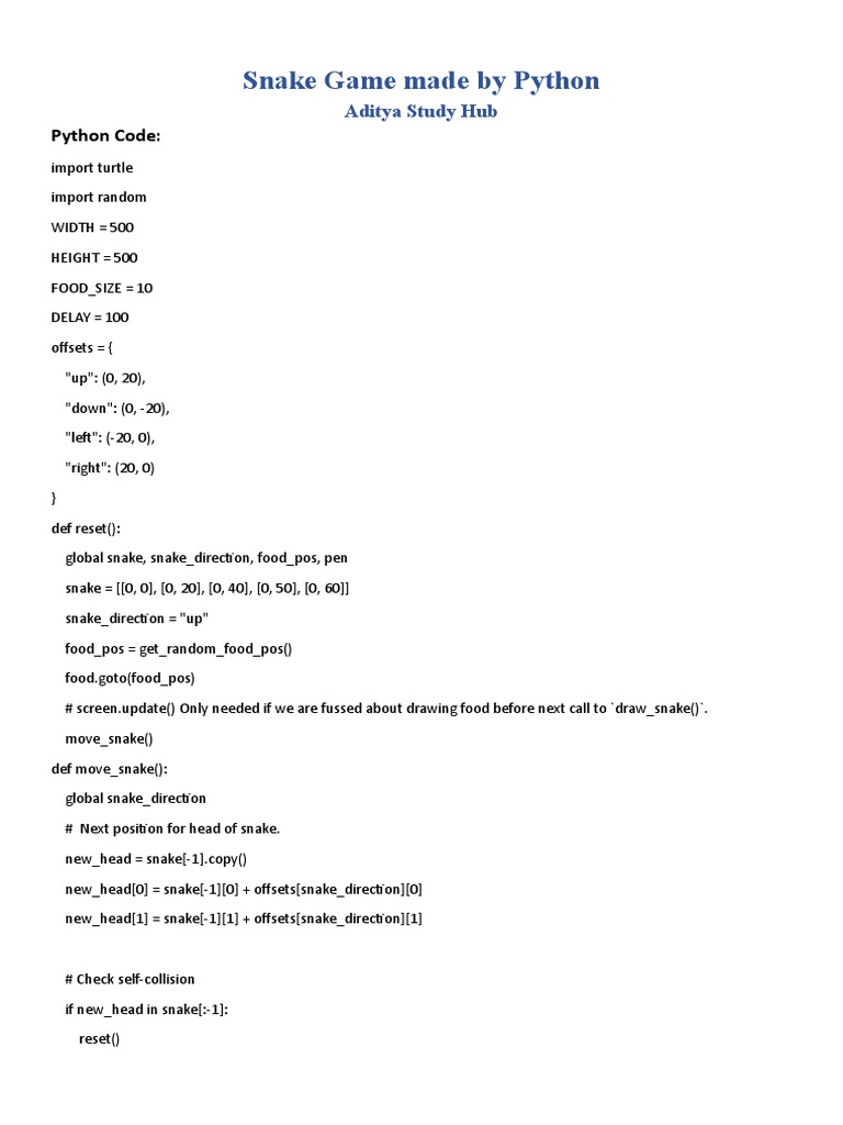 Snake Game Made by Python | PDF | Computer Programming | Software ...
