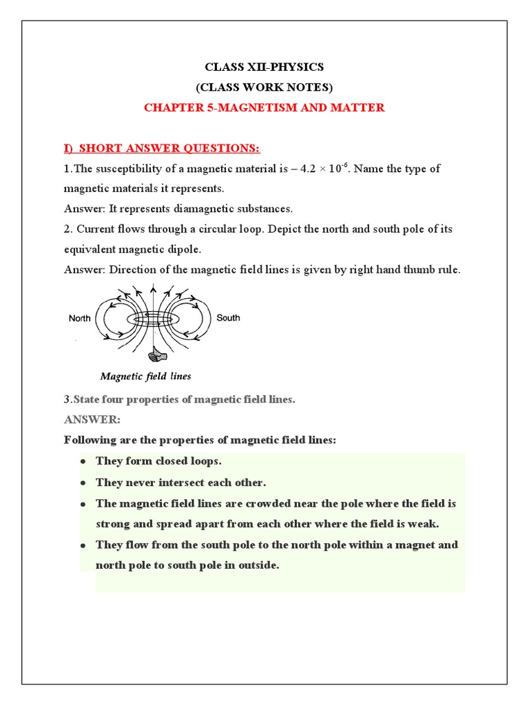Xii Typed Notes Magnetism and Matter | PDF | Magnetic Field | Magnetism