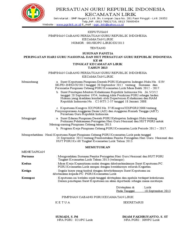 SK Panitia Hut Pgri Lirik | PDF
