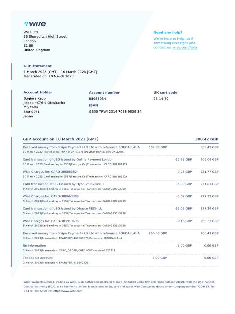 Statement 31243177 GBP 2023 03 01 2023 03 10 | PDF