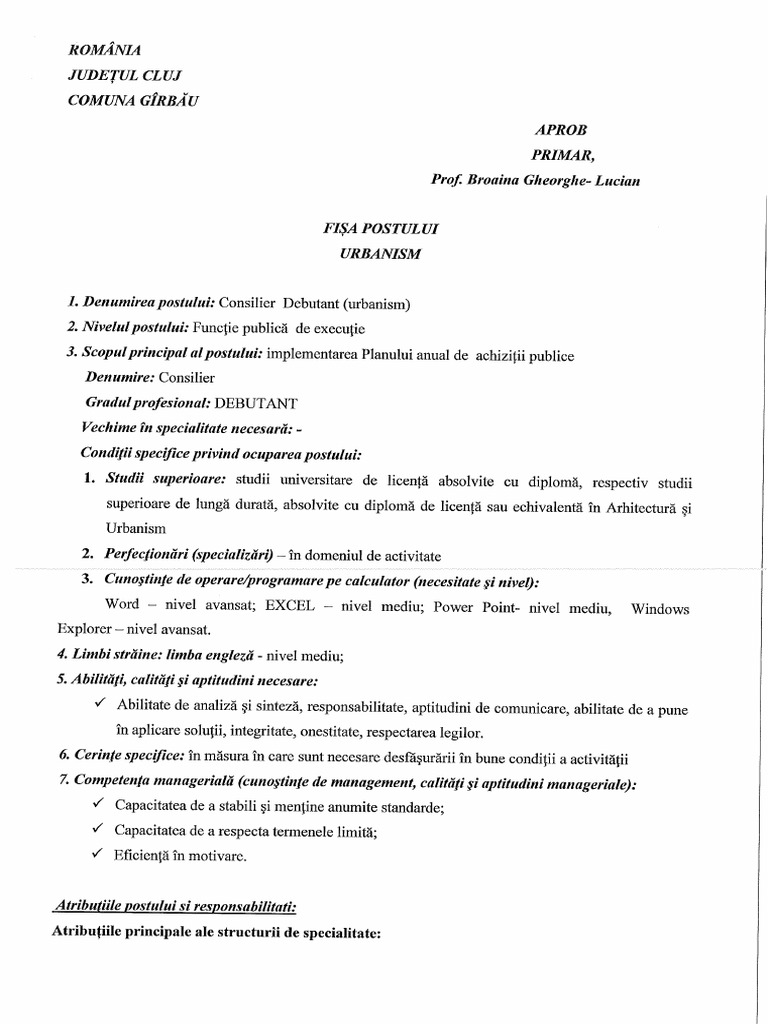 Fisa Postului Urbanism | PDF