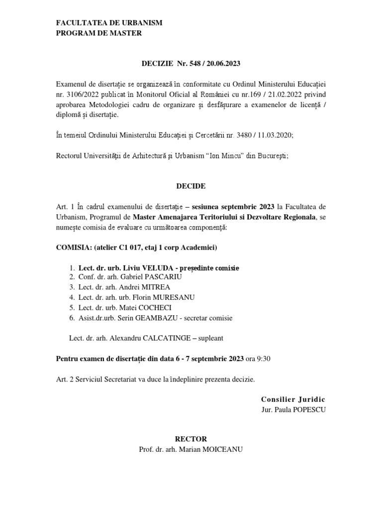 Decizii Comisii Master | PDF