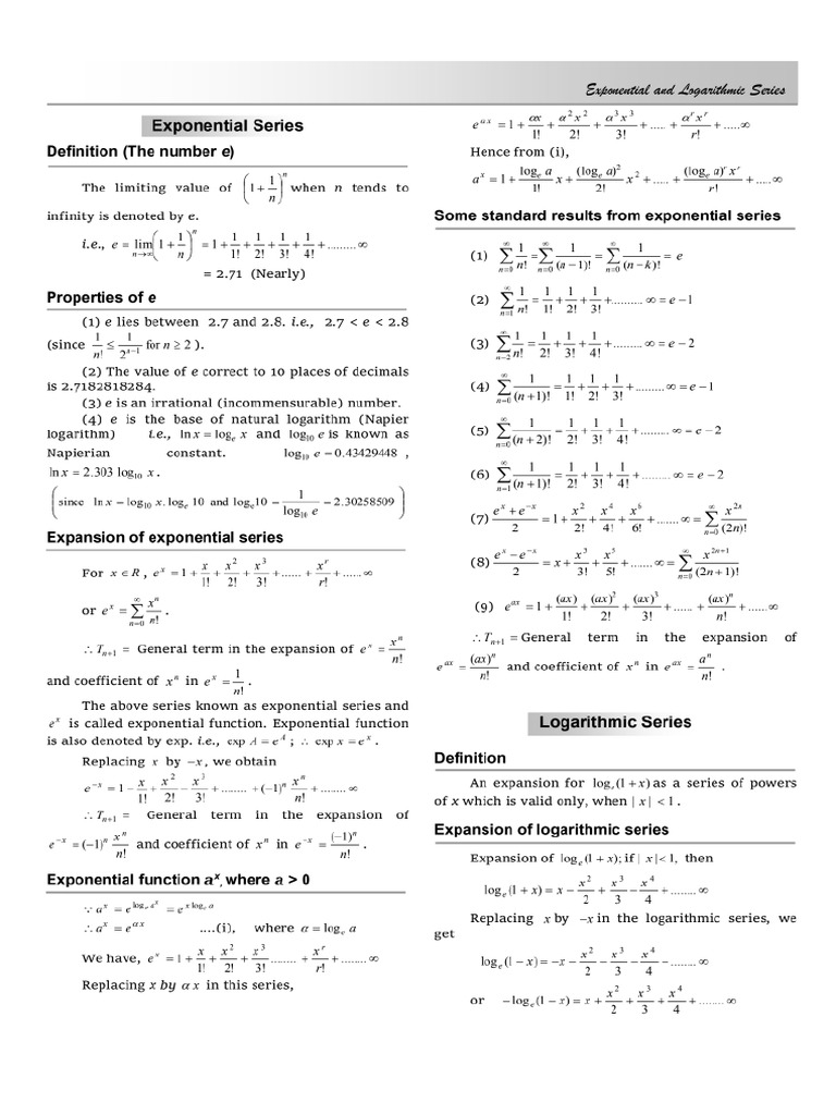 Logarithmic and Exponential Series | PDF