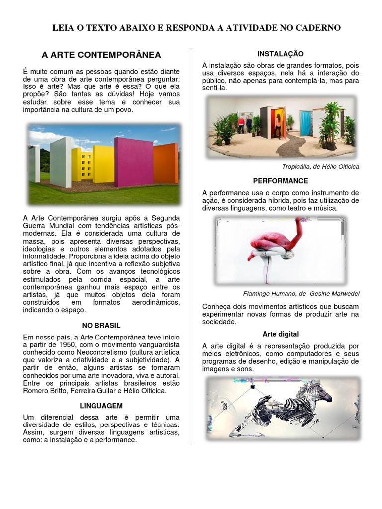 Arte Contemporânea - 3 Ano Atividade I | PDF