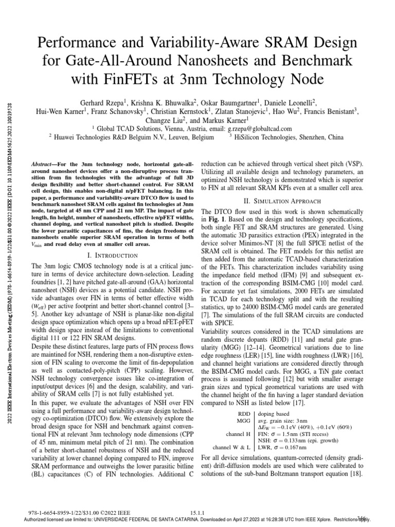 Performance and Variability-Aware SRAM Design For Gate-All-Around Nanosheets and Benchmark With ...