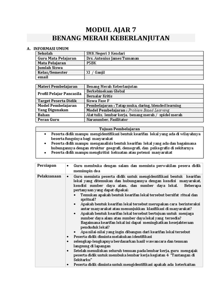 MODUL AJAR 7 Benang Merah Keberlanjutan | PDF | Kajian Bahasa Asing