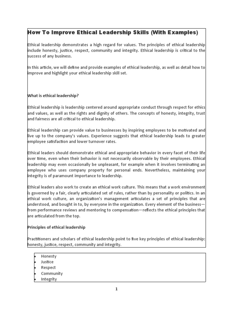 How To Improve Ethical Leadership Skills | PDF