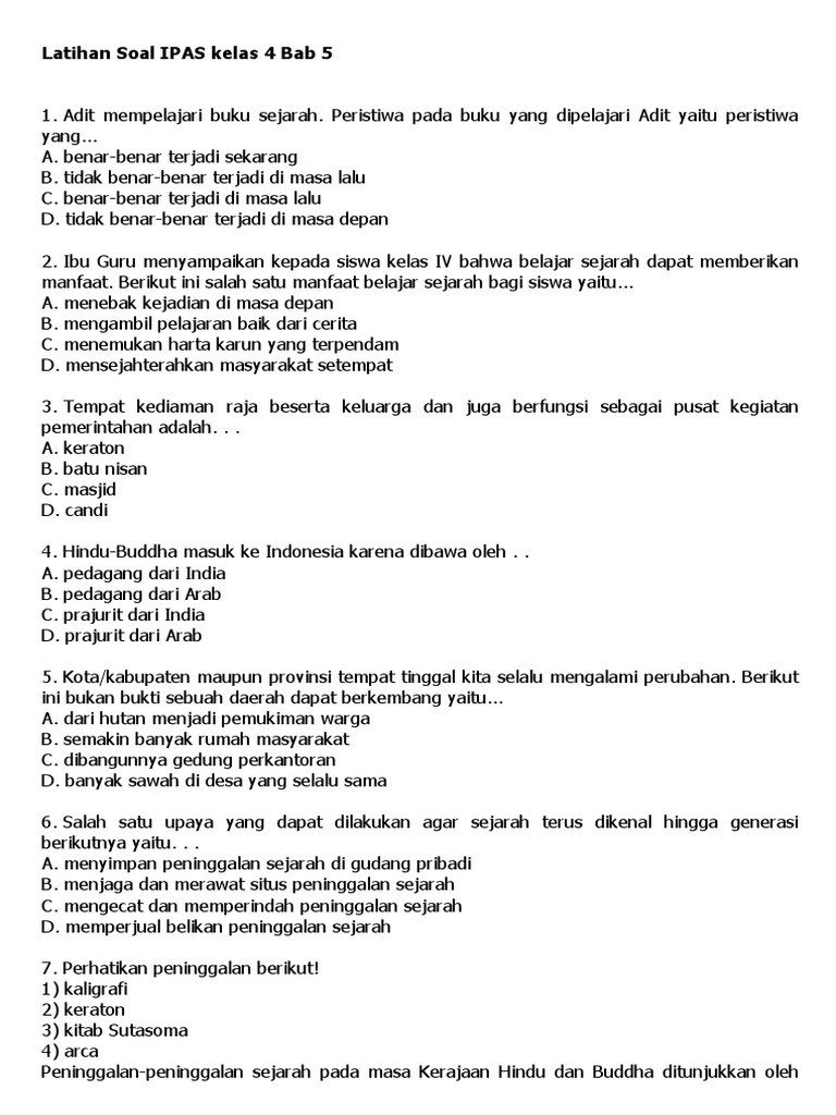 Latihan Soal IPAS Kelas 4 Bab 5 | PDF