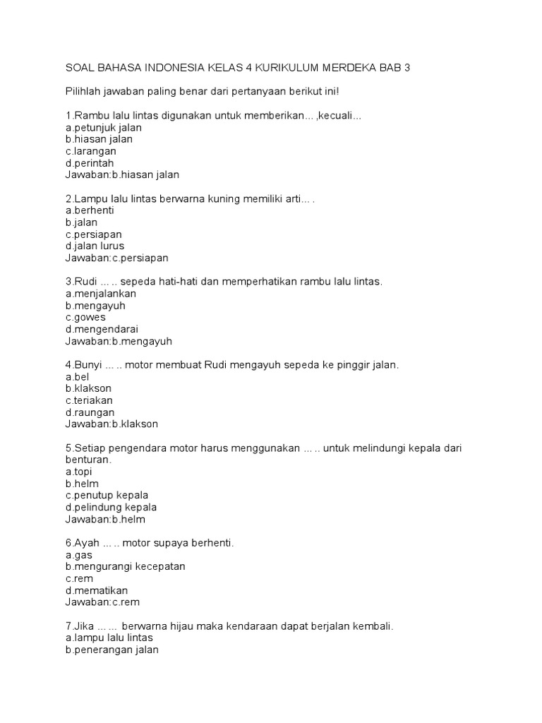 Soal Bahasa Indonesia Kelas 4 Kurikulum Merdeka Bab 3 | PDF Soal Bahasa Indonesia Kelas 4 Kurikulum Merdeka Bab 3 | PDF
