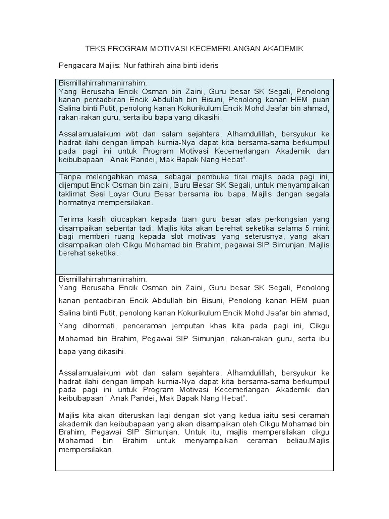 Teks Emcee Ceramah Motivasi 2023 | PDF