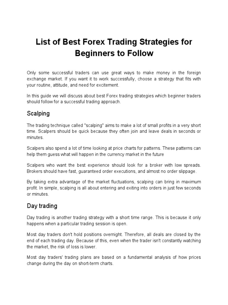 List of Best Forex Trading Strategies For Beginners To Follow | PDF ...
