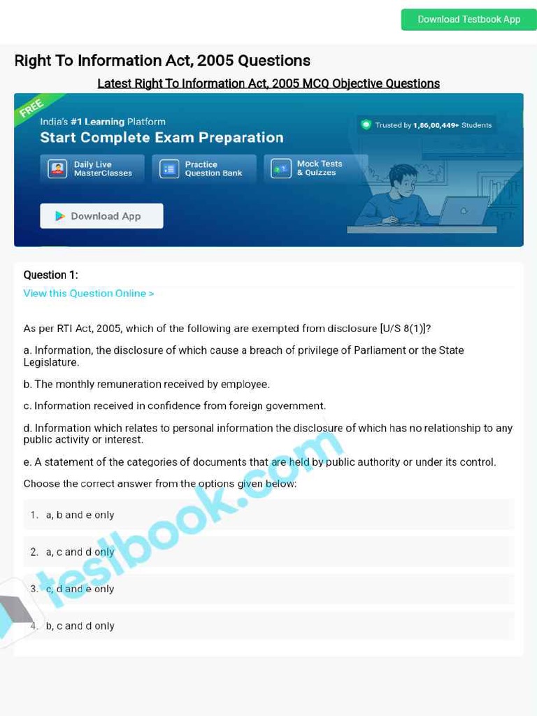 MCQ On Right To Information Act 2005 5eea6a0839140f30f369d856 | PDF