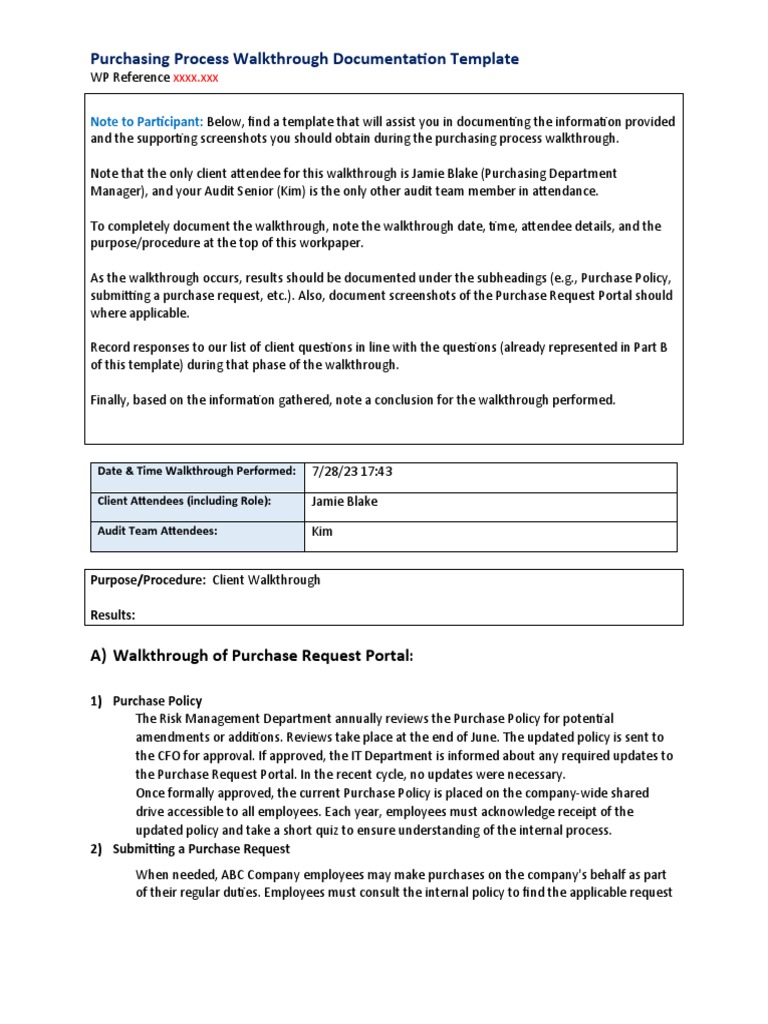 Task 3 - Purchasing Process Walkthrough Documentation Template | PDF
